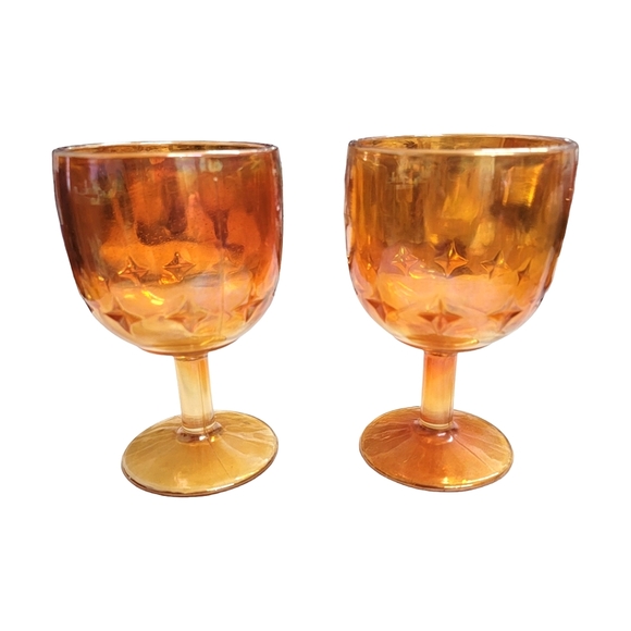 Vintage | Dining | Marigold Carnival Glass Goblet Peach Luster Gold ...
